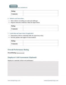 Employee Performance Assessment Form - G&C Enterprises